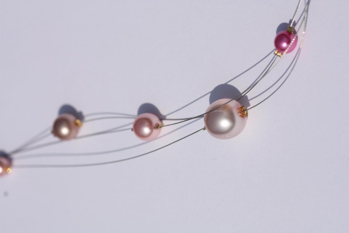Pink Glass Pearl Multi Strand Illusion Necklace On Luulla